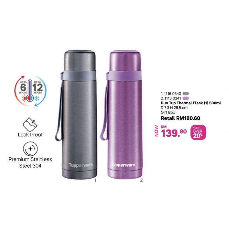 Tupperware Duo Tup Thermal Flask 500ml | Shopee Malaysia