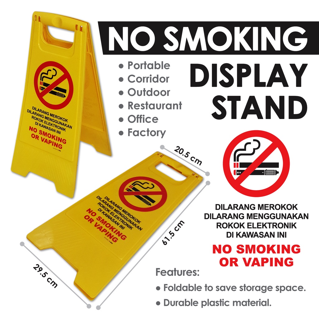 Yellow Foldable Floor Sign Board Stand No Smoking No Vaping / No ...