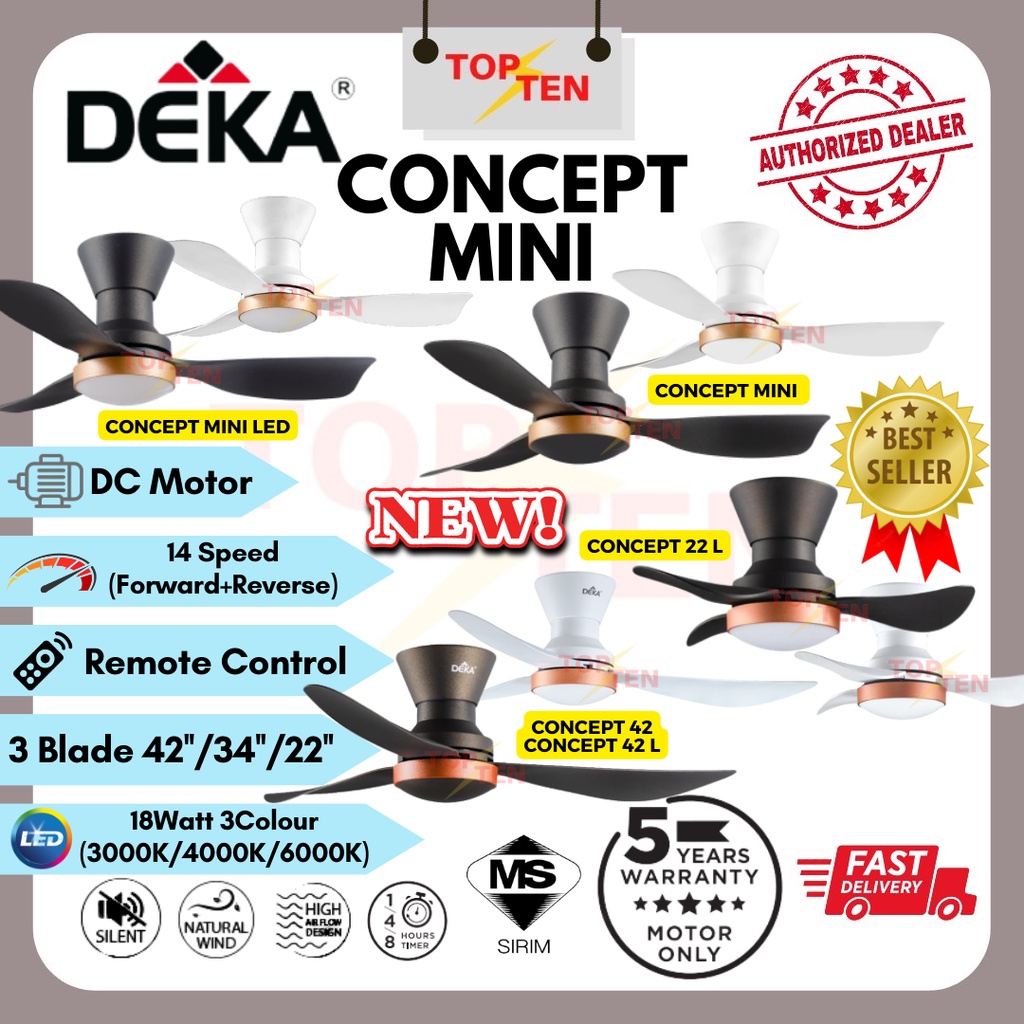2024 New Deka Concept Mini 22'' 34” 42” DC Motor Ceiling Fan 7 Speed ...