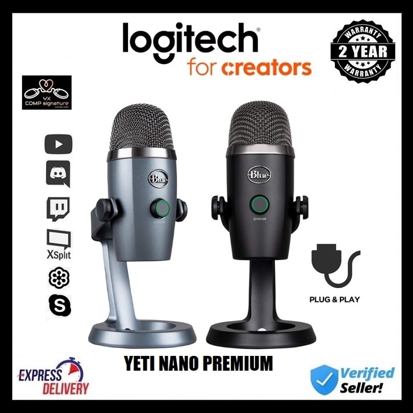 BLUE YETI NANO PREMIUM ( LOGITECH ) Dual-Pattern USB Microphone with ...