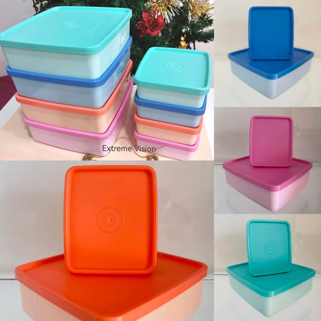 Tupperware large square away 2X620ml grey black lunch box (Total 2 biji ...