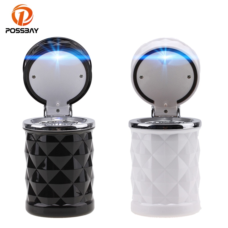 Car White Black Ashtray with Blue Mini LED Light Cigarette Ash Tray ...