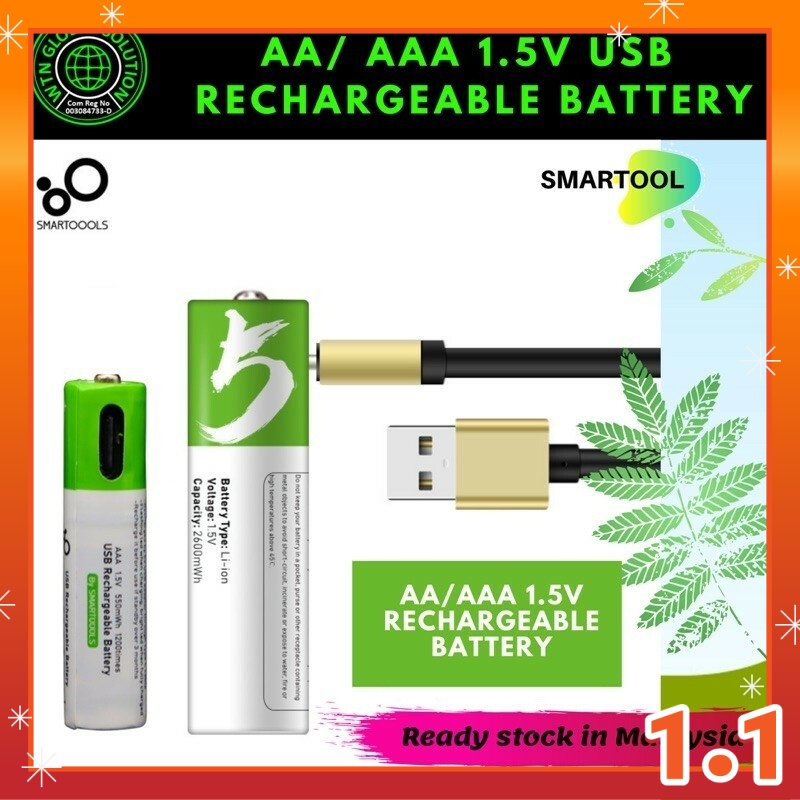 SMARTOOLS 1.5v AA / AAA USB - Type C Rechargeable Battery | Shopee Malaysia