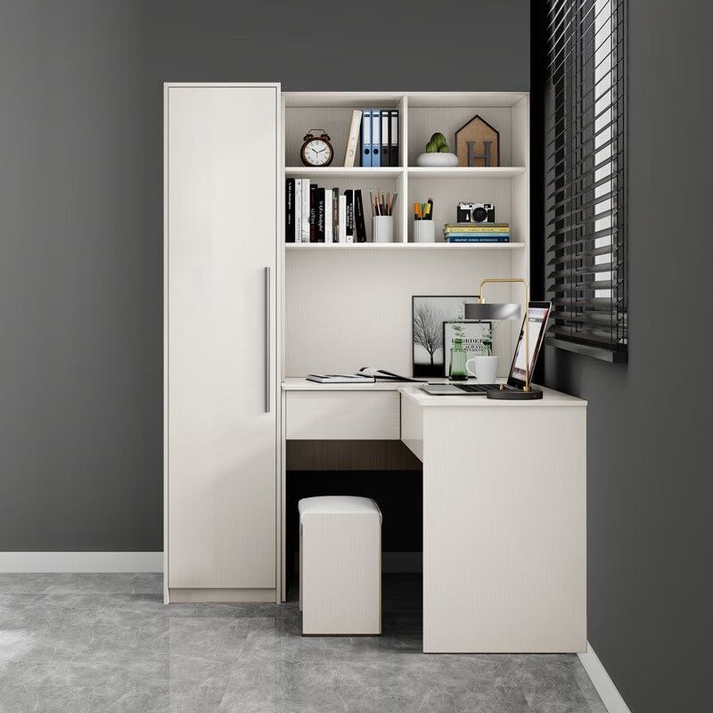 Solid wood wardrobe one-piece computer desk cabinet bedroom student ...