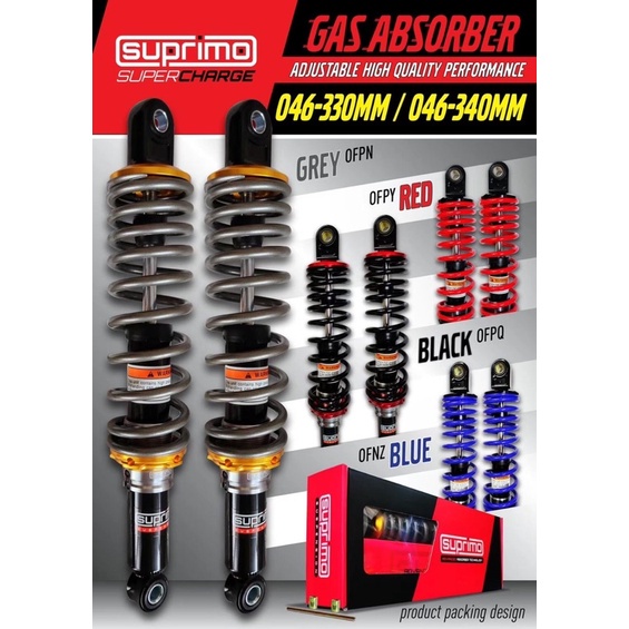 SUPRIMO APIDO 330MM 340MM HEAVY DUTY REAR ABSORBER EX5 DREAM WAVE RXZ SYM DASH FUTURE C70 EX90 ...