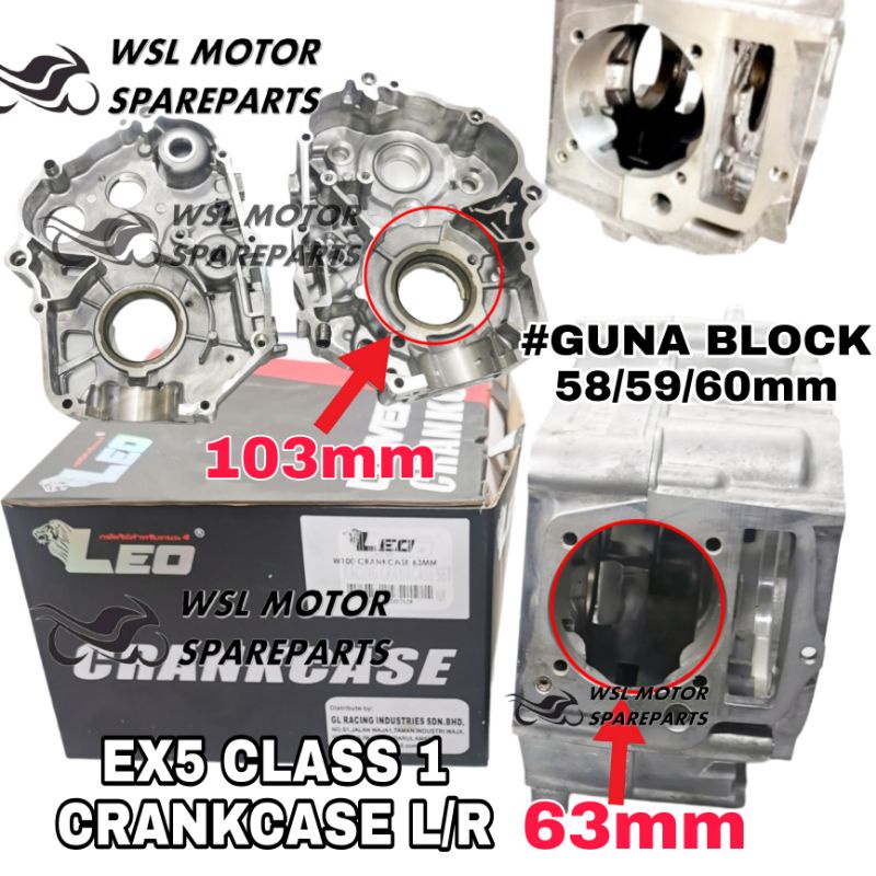 EX5 CLASS 1 CRANKCASE L/R ENGINE CASE （LUBANG SLEEVE 63MM LEO ）LUBANG ...