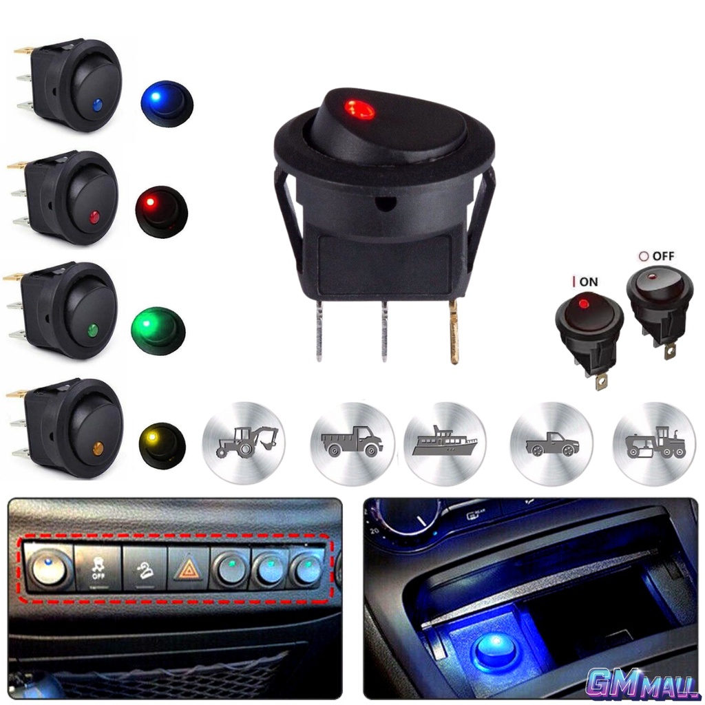 LED ROCKER SWITCH 3 Pin On-Off Dot Round Switch Round button Car ...