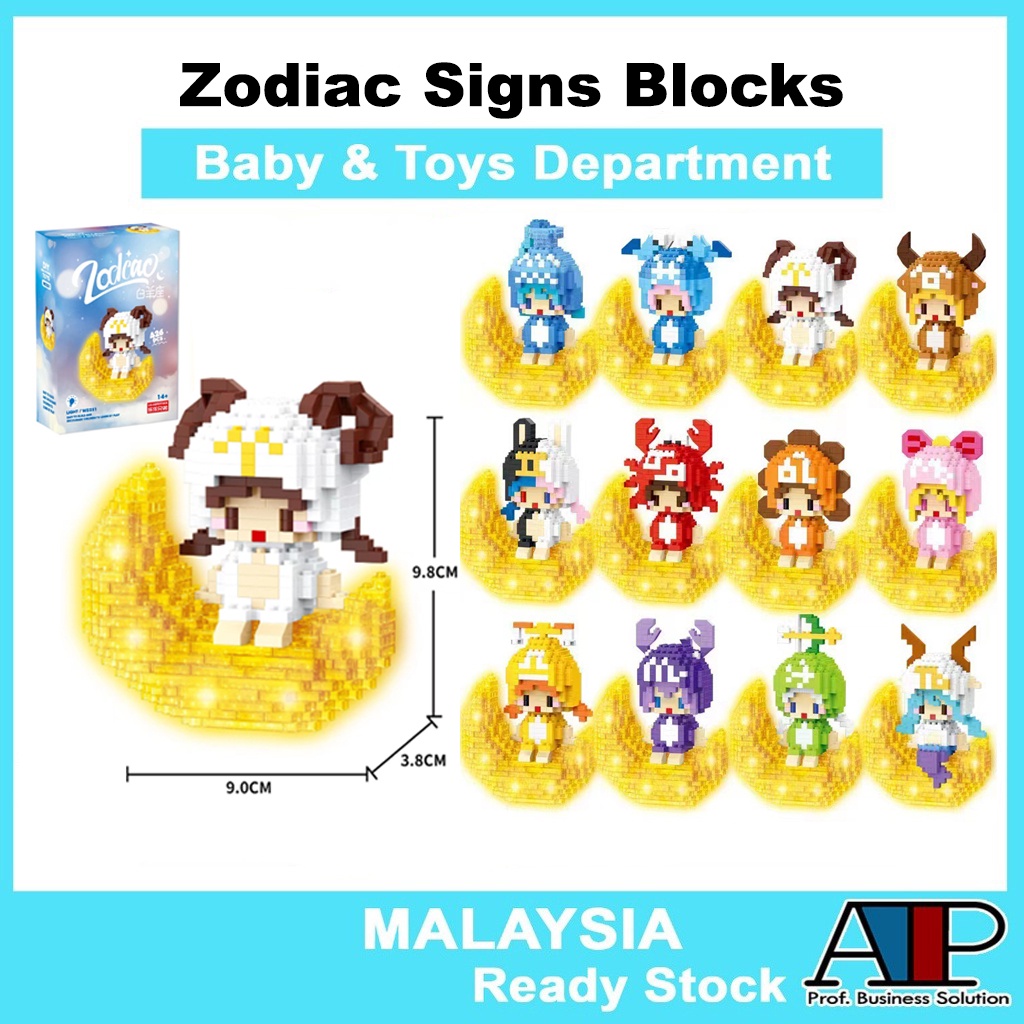 Toy🪅 12 Zodiac Signs Mini Block DIY Model Blok Bangunan Nano Block Kartun Mainan DIY Miniatur ...