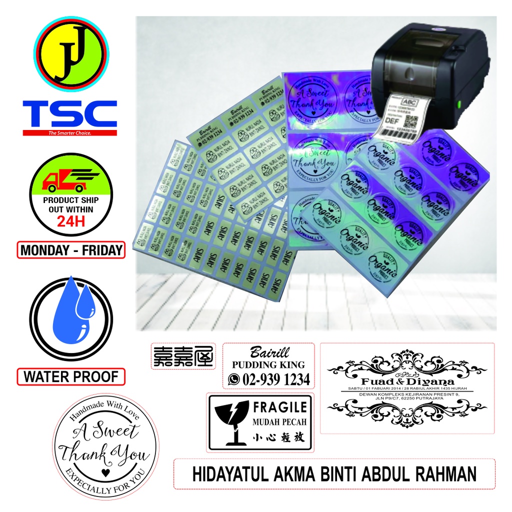 Sticker Nama Name Sticker Waterproof Sticker Buku Latihan Fancy Sticker ...