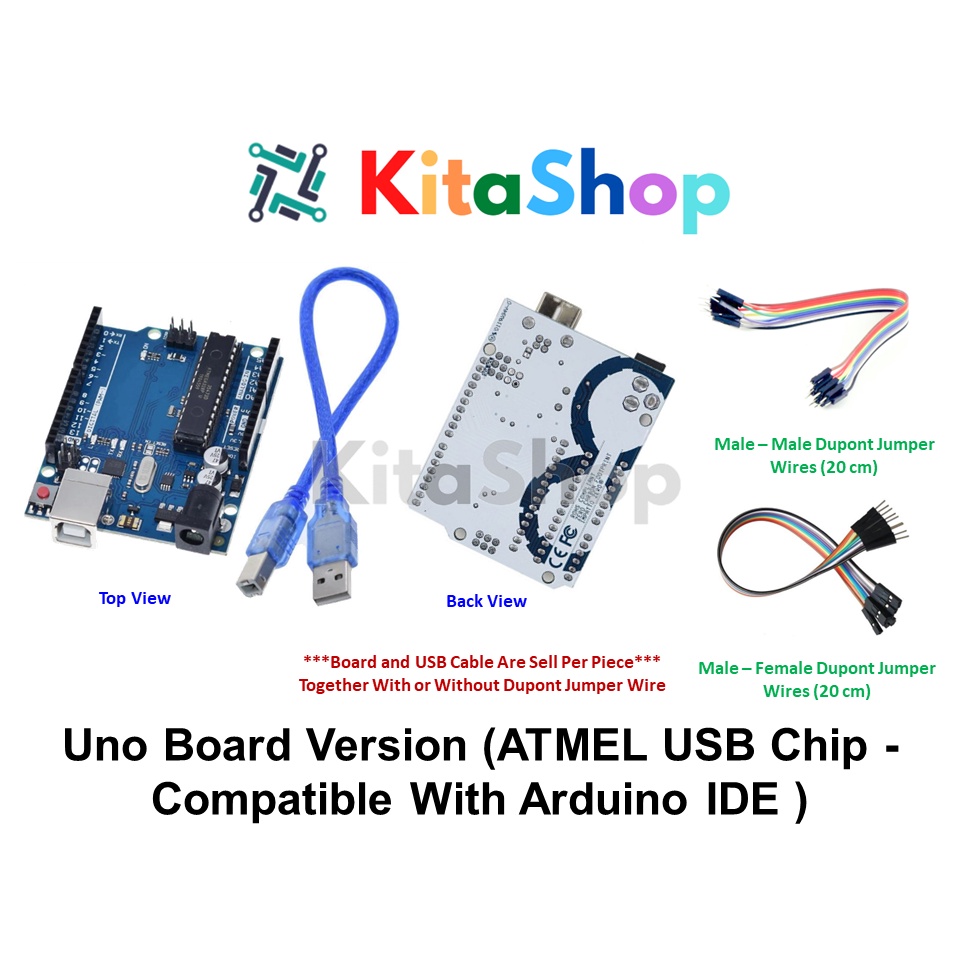 Uno Board Version With USB Cable and Wire Jumpers (ATMEL USB Chip ...