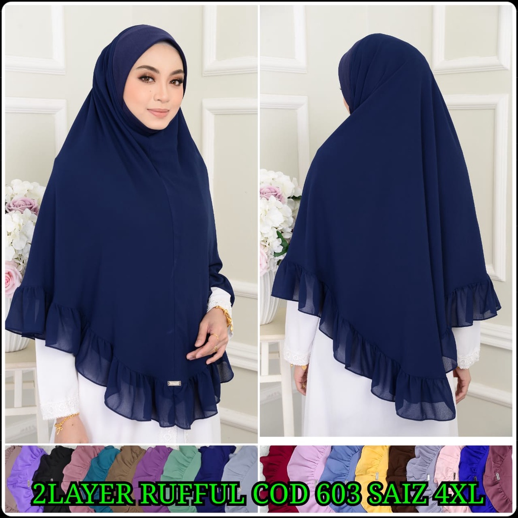 🔥4XL RUFFLE🔥TUDUNG SARUNG LABUH CHIFFON 2 LAYER KHIMAR BERDAGU XXXXL ...