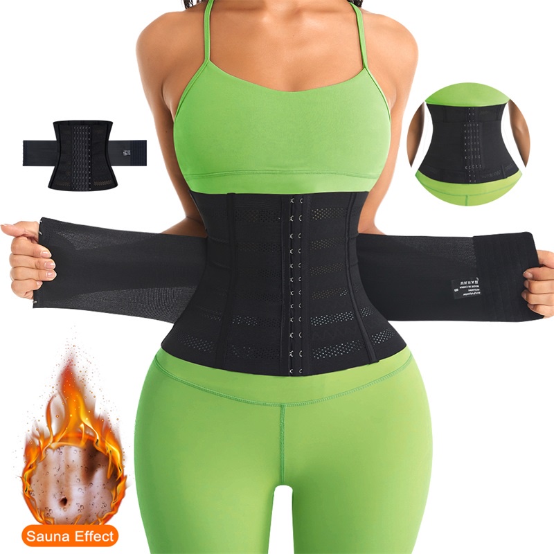 WECHERY Waist Trainer Body Shaper Corset Belt 7 Steel Bones Double ...
