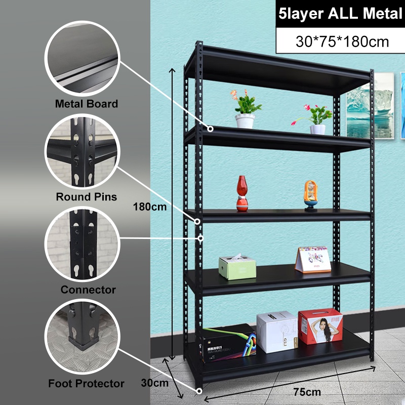 3/4/5 Tier Heavy Duty Rack Rak Besi Bertingkat Metal Adjustable ...