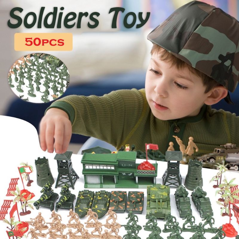 50PCS Army Combat Men Plastic Mini Soldiers Military Figure Action Kid ...