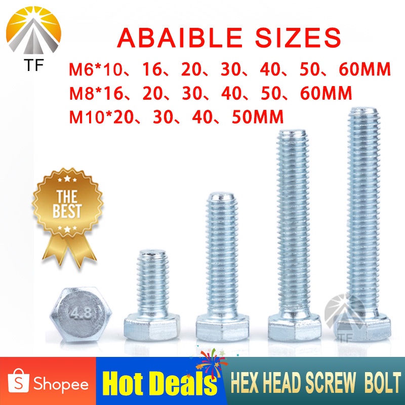 Hex Bolts, zinc M6 M8 M10 (10MM to 60MM Lengths in Listing) | Shopee Malaysia
