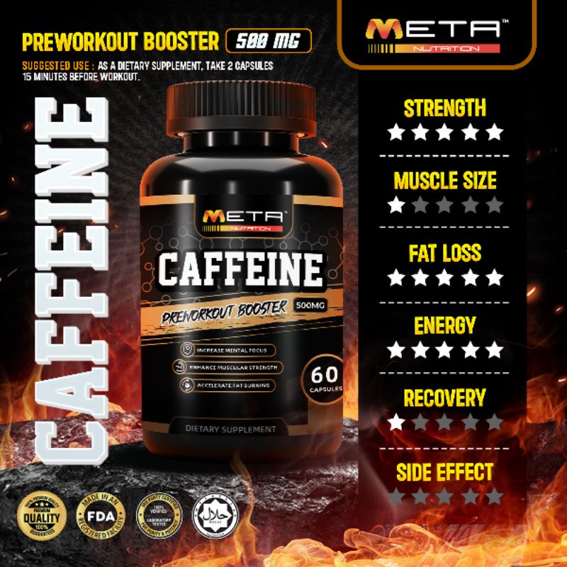 💥PROMOTION💥 CAFFEINE PREWORKOUT BOOSTER - (500G) 60 CAPSULES | STRENGTH ...