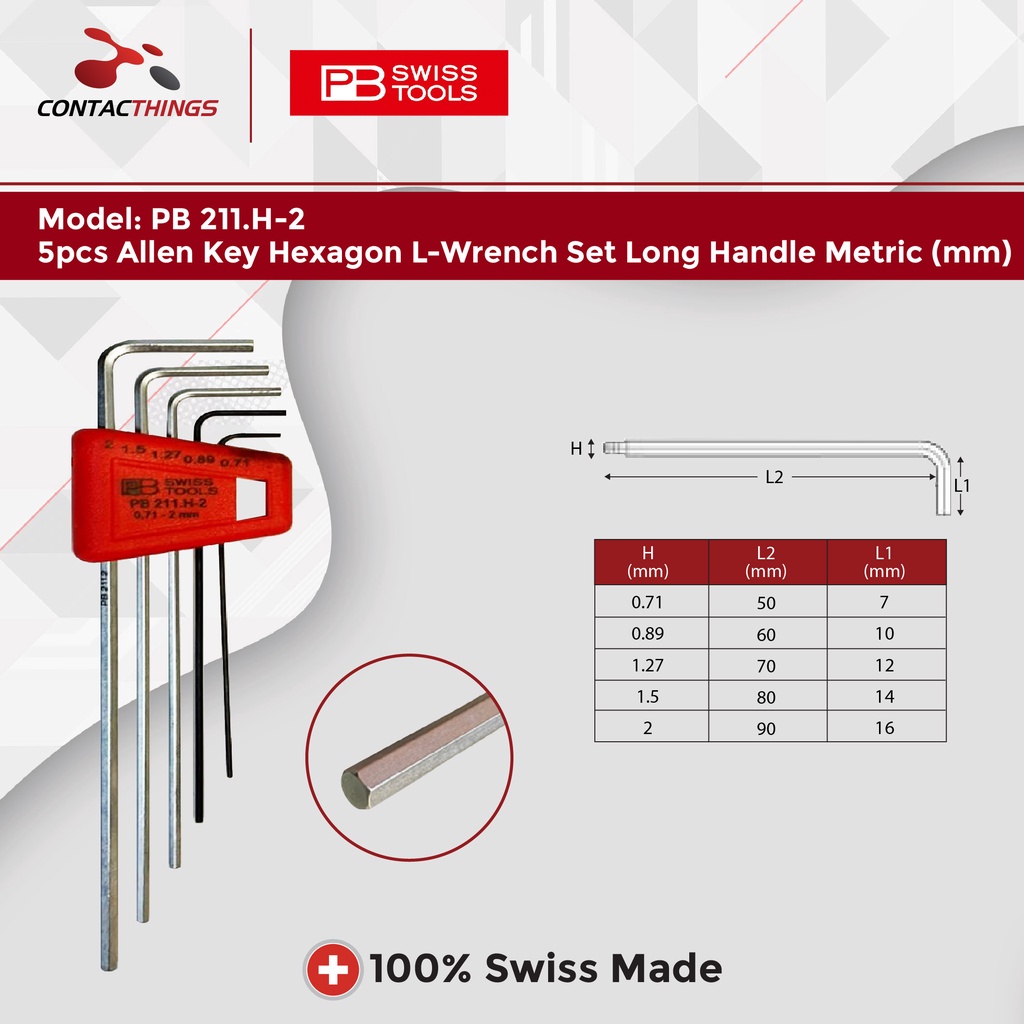 PB SWISS TOOLS 5pcs Allen Key Hexagon L-Wrench Set Long Handle Metric ...