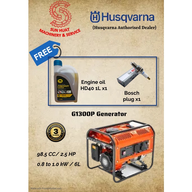 Husqvarna G1300P Portable Petrol Generators (1000W) | Shopee Malaysia