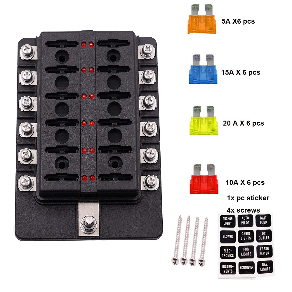 Car Blade Holder Fuse Box 12/10/6 Ways Modified Terminal Block Fuse ...
