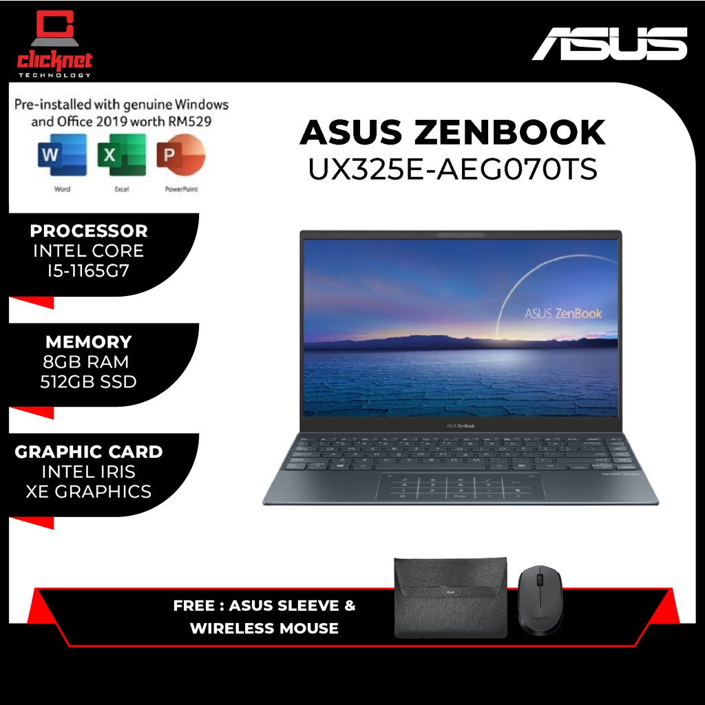 Asus ZenBook 13 UX325E-AEG070TS i7 Laptop(i7-1165G7, 8GB RAM, 512GB SSD ...