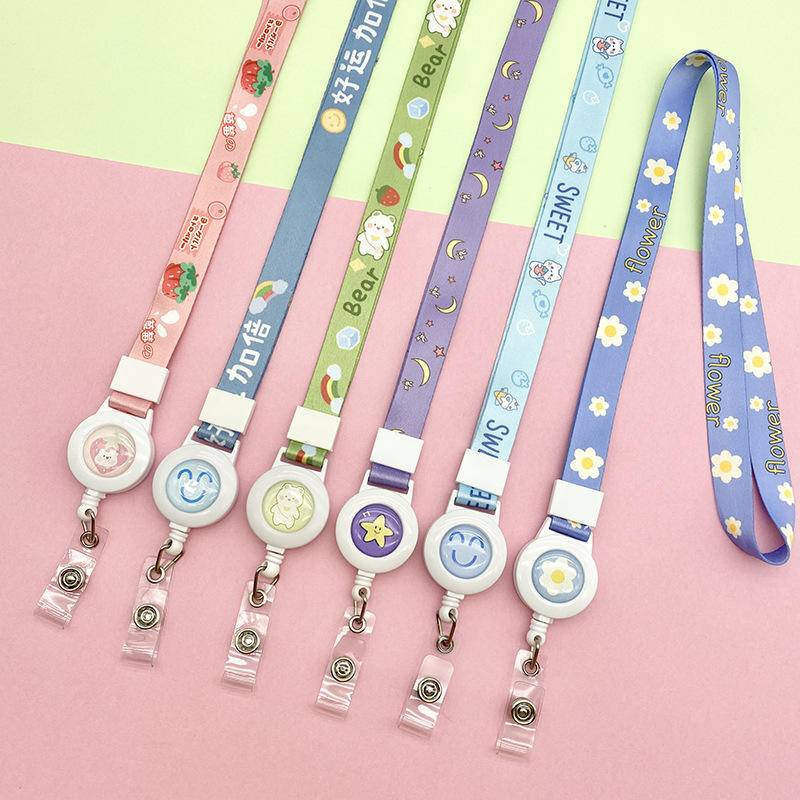 Cartoon mobile phone telescopic lanyard student card holder halter neck ...