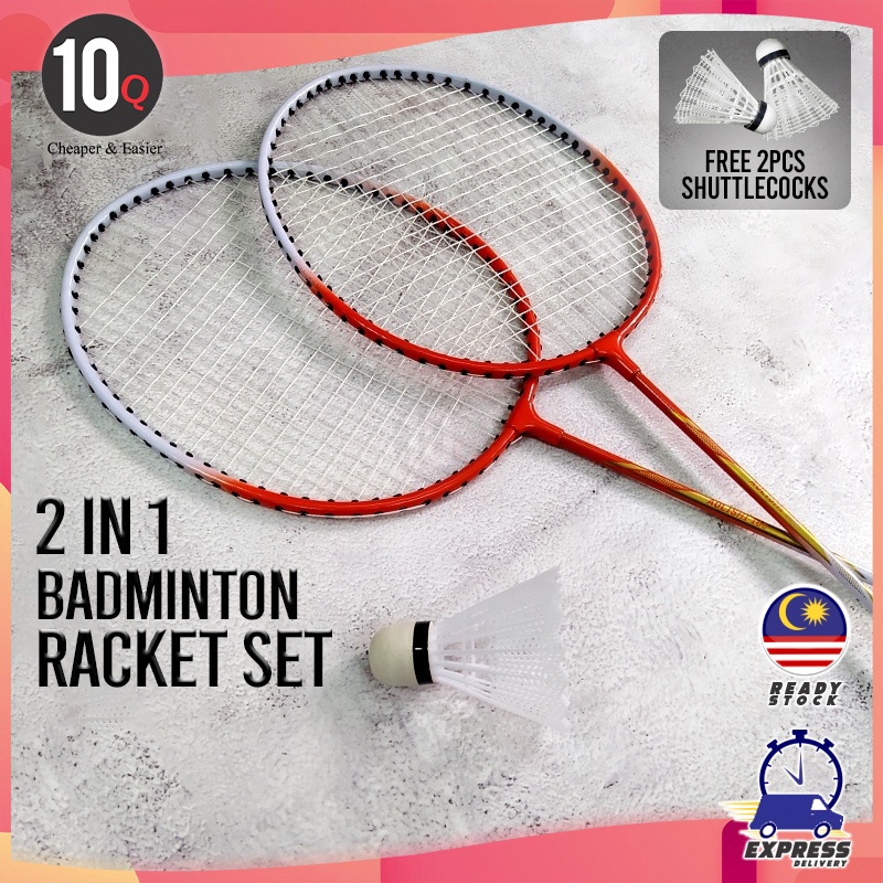 10Q Badminton Racket Twin Pack Set Free Shuttlecock + Carry Bag Raket ...
