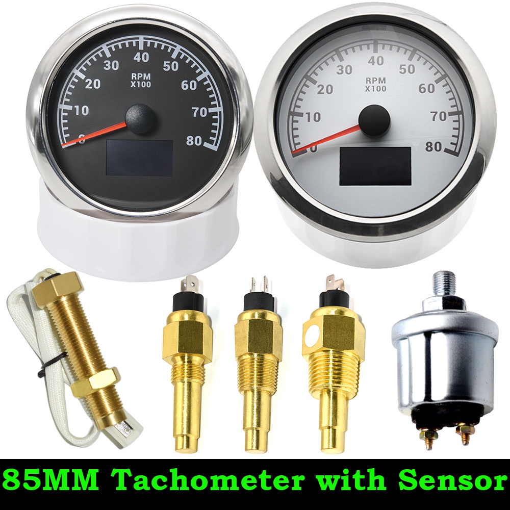 4 IN 1 Digital Tachometer Tacho Meter Water Temperature Oil Pressure Hourmeter with Red ...