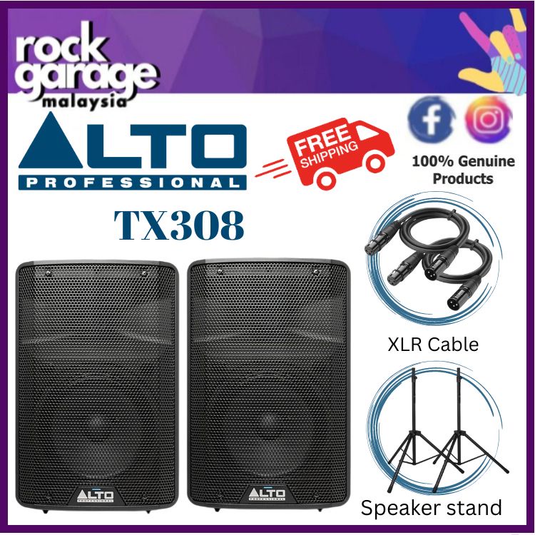 Alto TX308 8" 2-Way Powered Loudspeaker With Stand and Cable - ( TX-308 ...