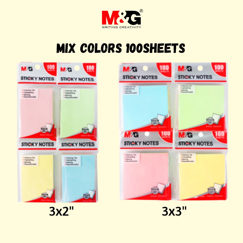 M&G Sticky Notes Colorful 100Sheets 3X2"/3X3" | Shopee Malaysia