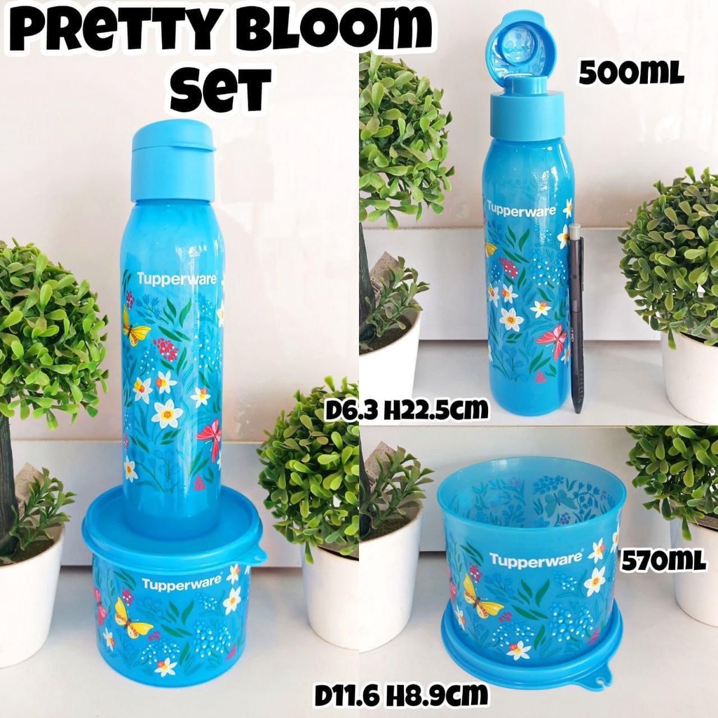 TUPPERWARE Bekas Makanan Lunch Box Botol Air Set Pretty Blooms 2pcs ...