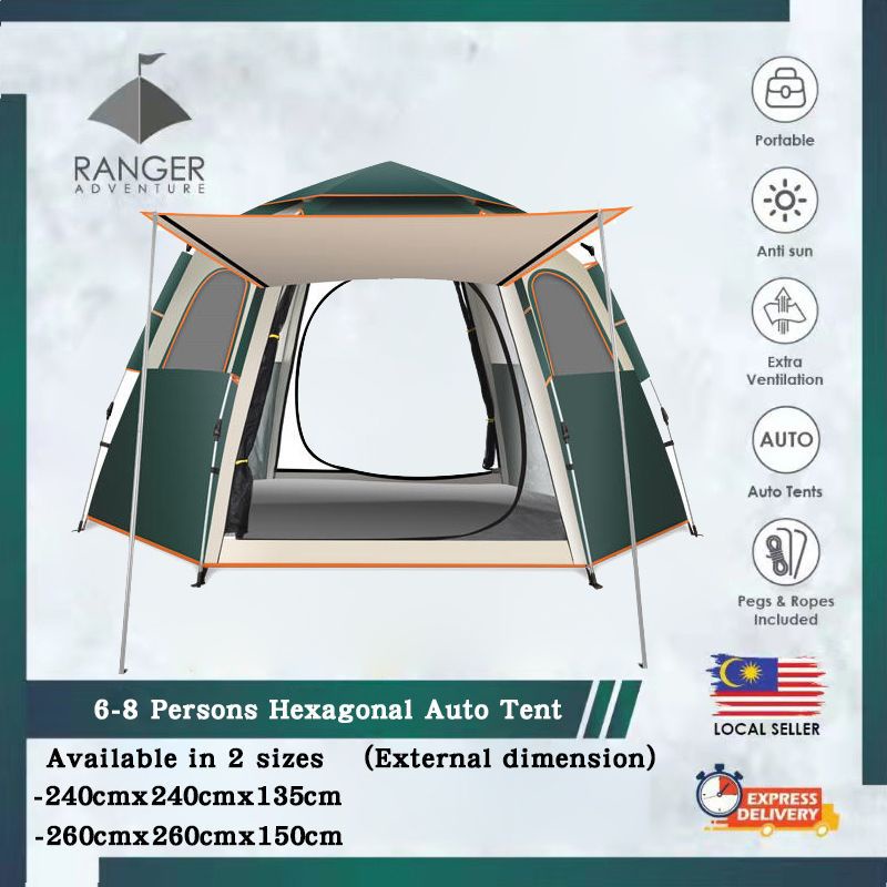 RANGER hexagonal 5-8 person double layer camping tents | Shopee Malaysia
