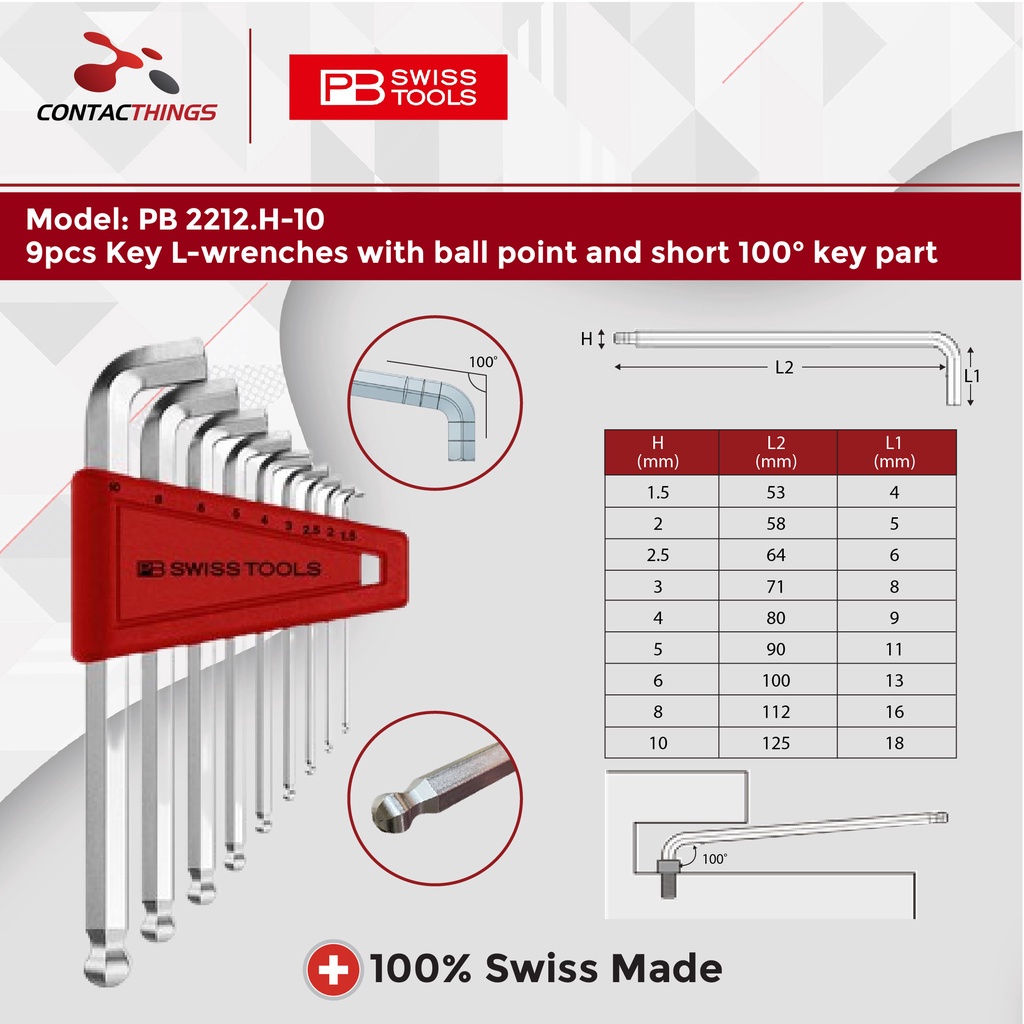 PB SWISS TOOLS 9pcs Allen Key L-Wrench Set Short Arm with Ball Point (mm) PB 2212.H-10 | Shopee ...