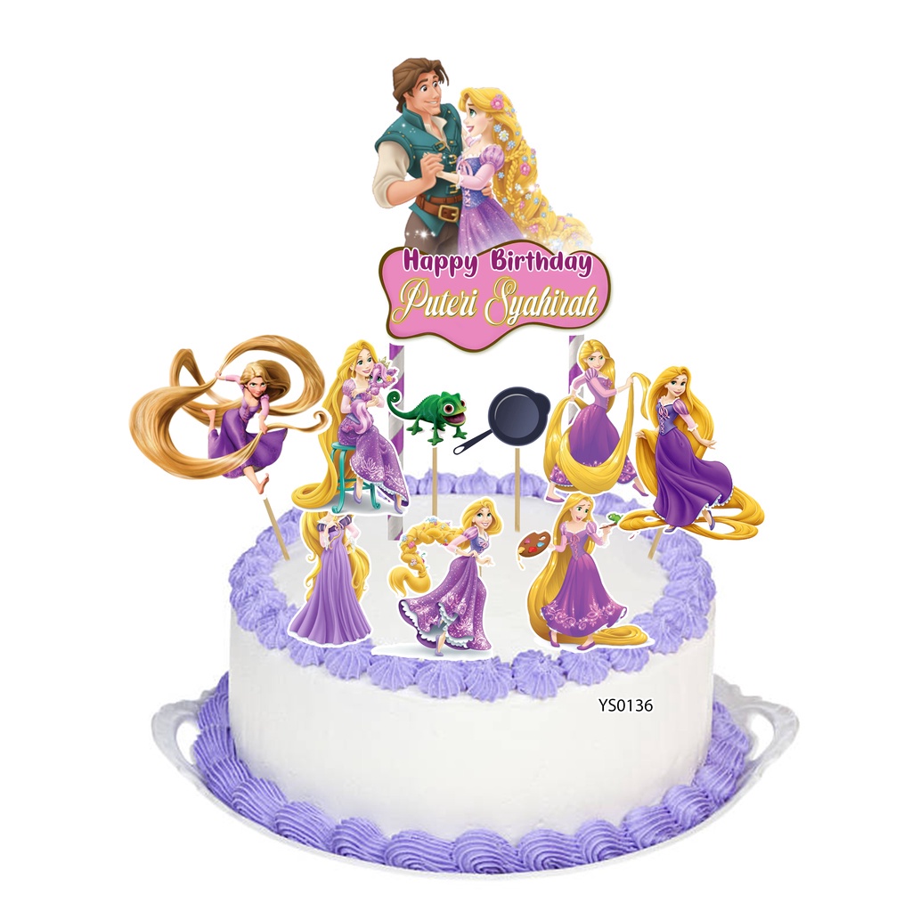 [CUSTOM NAME] Happy Birthday Cake Topper Rapunzel Decoration Set Party ...