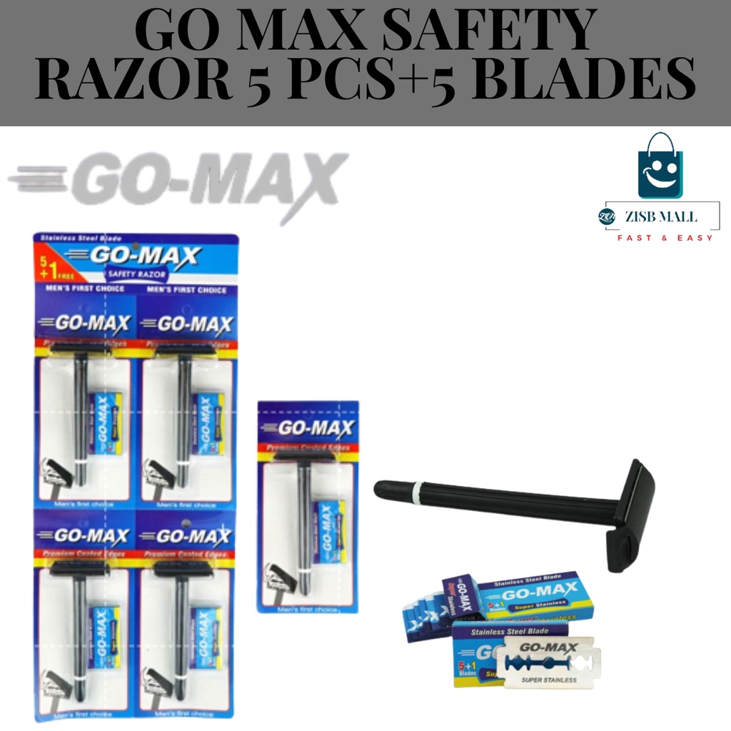 GO MAX SAFETY RAZOR WITH SUPER STAINLESS BALDE(5 RAZOR + 5 FREE BLADES ...