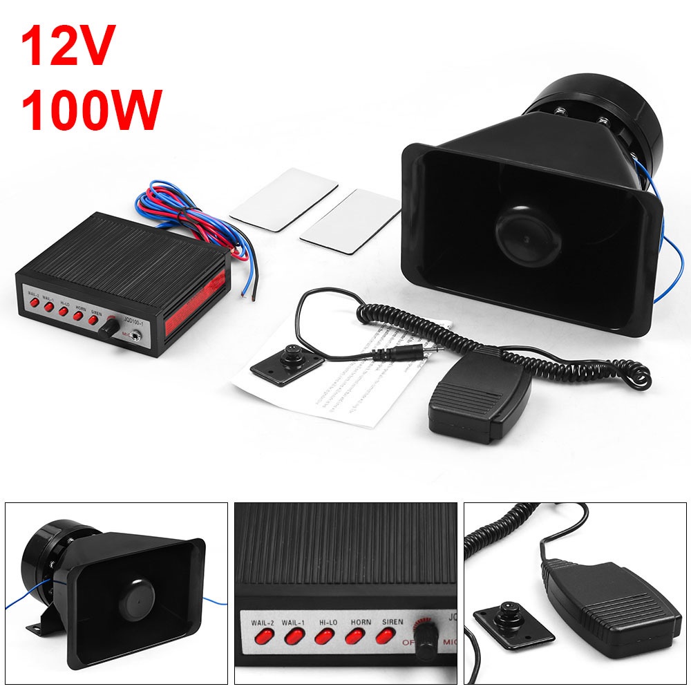 12V 100W 5 Tone Sounds Car Warning Alarm Police Siren Horn Vehicle Horn ...