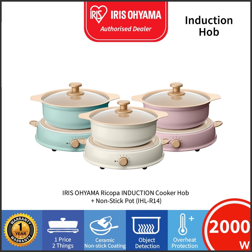 IRIS OHYAMA Ricopa 2000W INDUCTION Cooker Hob + Non-Stick Pot IHL-R14 ...