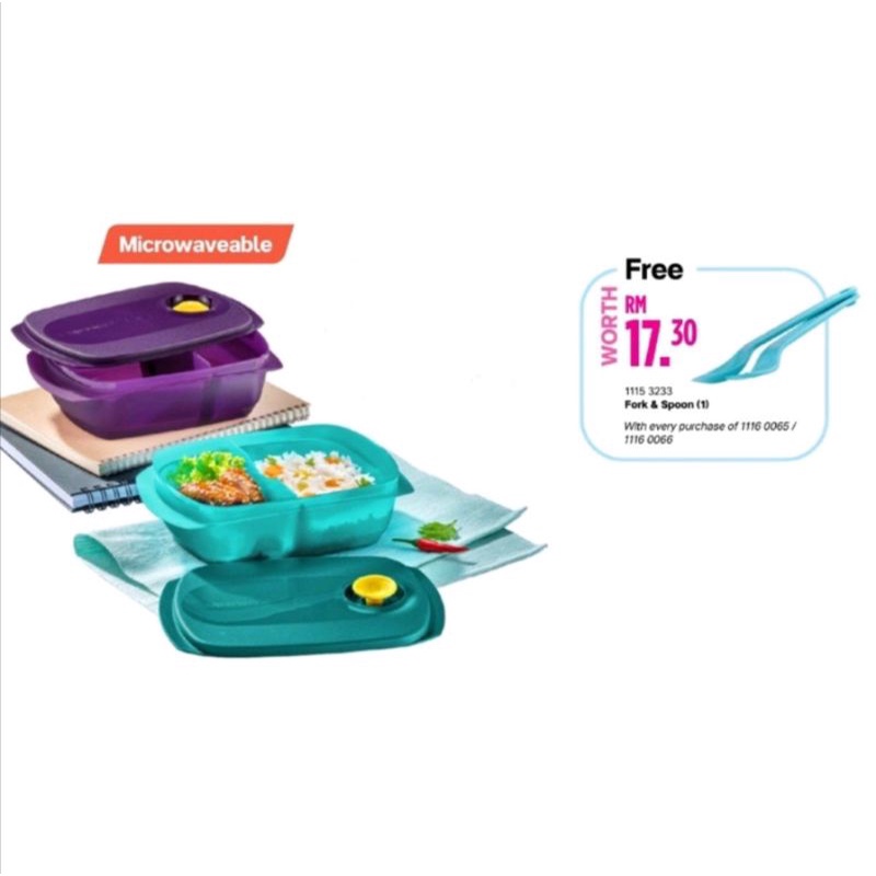 Tupperware Reheatable Lunch Box (1 pc) 1.25L Free Fork & Spoon | Shopee ...