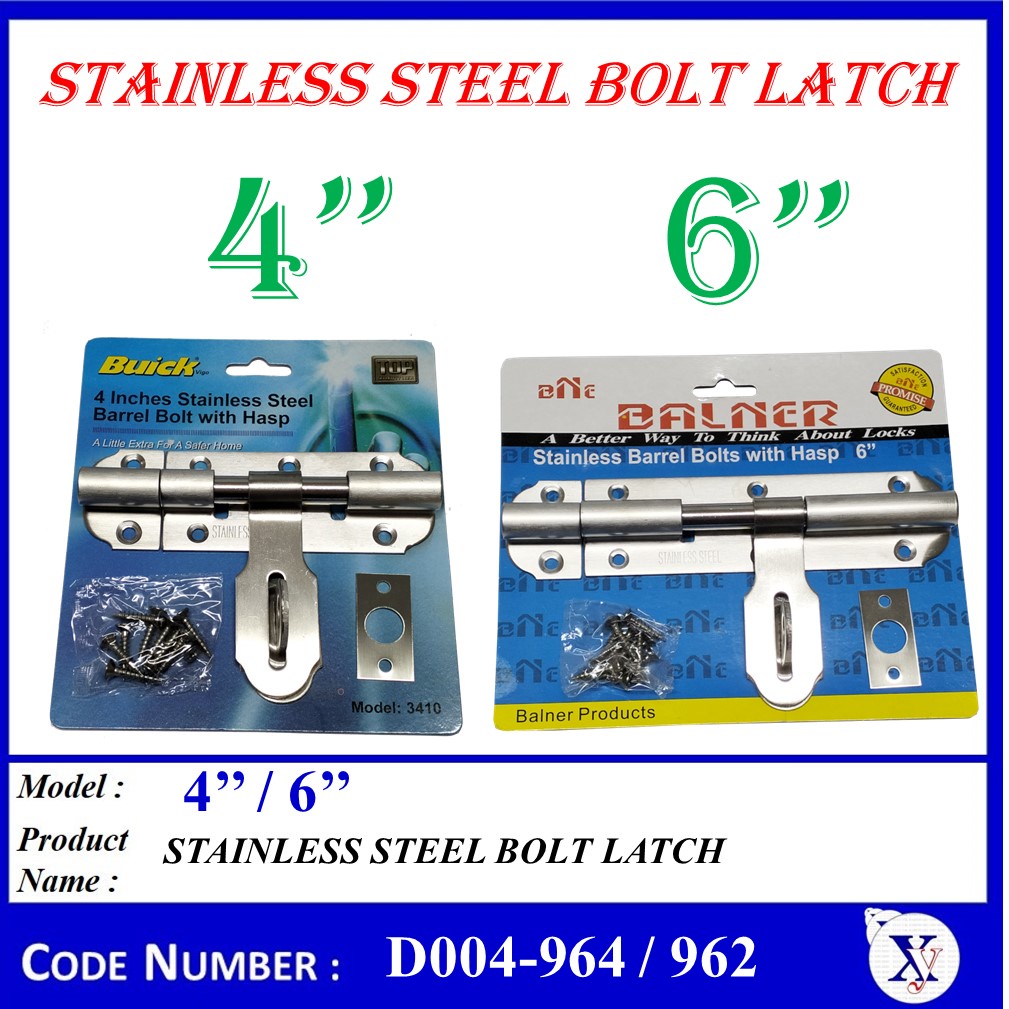 STAINLESS STEEL BOLT LATCH (D004-962 - 6") (D004-964 - 4") | Shopee ...