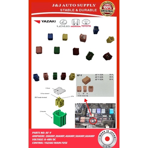 AF-Y ORIGINAL YAZAKI JAPAN MAIN FUSE (20A,30A,40A,50A,60A)FOR USE OB ...