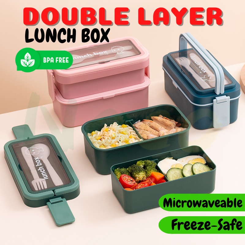 Double Layer Lunch Box Set Bekas Makanan Microwave Safe Bento Tapau ...