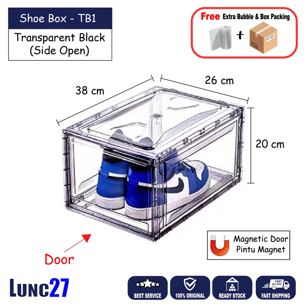 Premium Full Transparent Magnet Side Open Plastic Display Shoe box ...