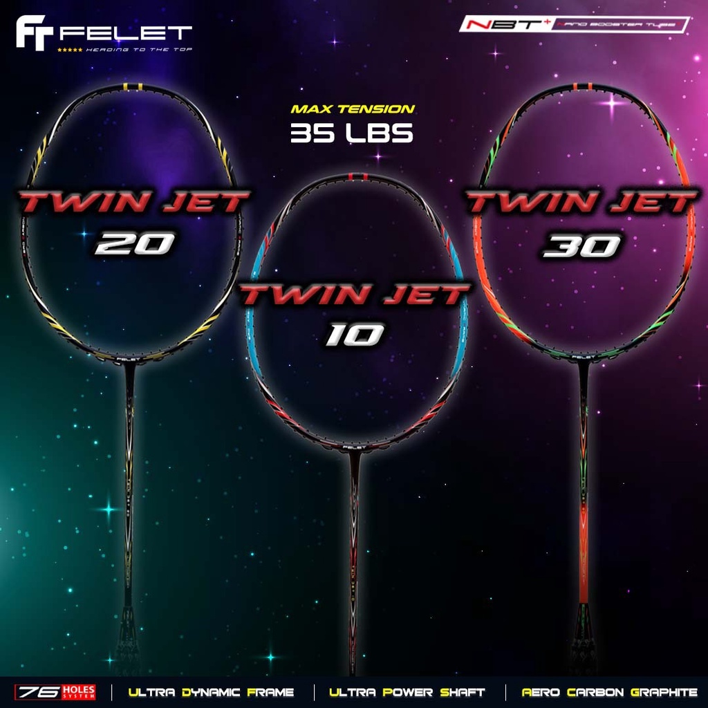 Felet Twin Jet 4u 82gram Max-35Lbs Racket Badminton Racket Raket ...