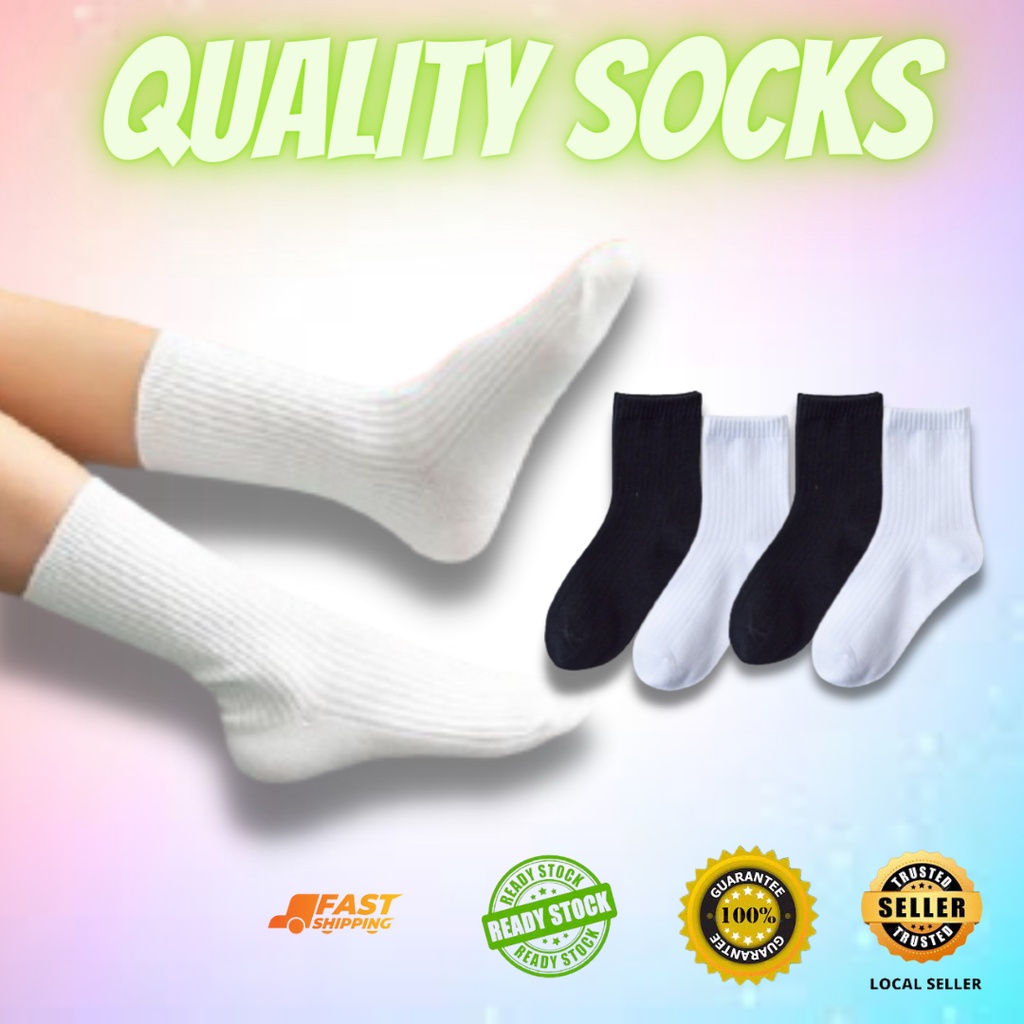 Sarung Kaki Budak Sekolah Stokin Warna Hitam Putih Cotton KId Socks ...