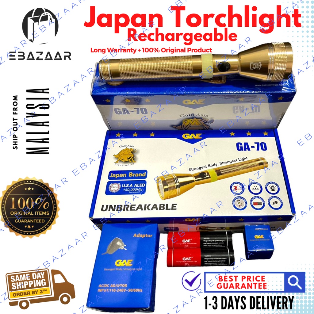 ORIGINAL JAPAN TORCH LIGHT RECHARGEABLE ALUMINUM FLASH TORCH LIGHT ...
