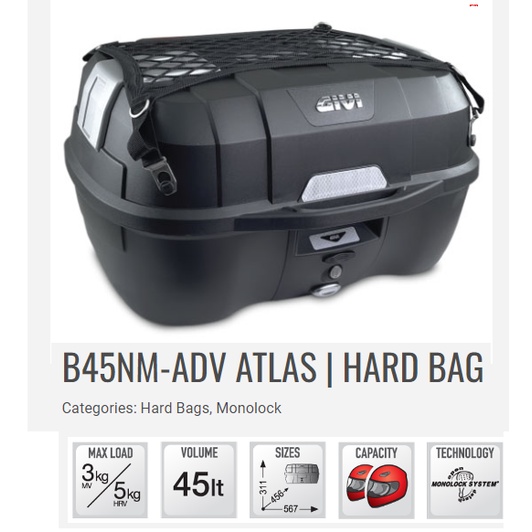 GIVI B45NM-ADV 45LITER ADV ATLAS MONOLOCK TOP CASE TOP BOX ADVANCE (TECH)-FULL SPEC ACC ...