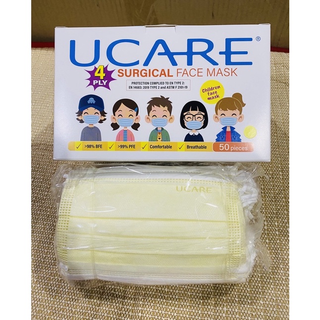 Ucare 4ply kids & Adults 3ply / 4ply surgical face mask BFE>98% PFE99 ...