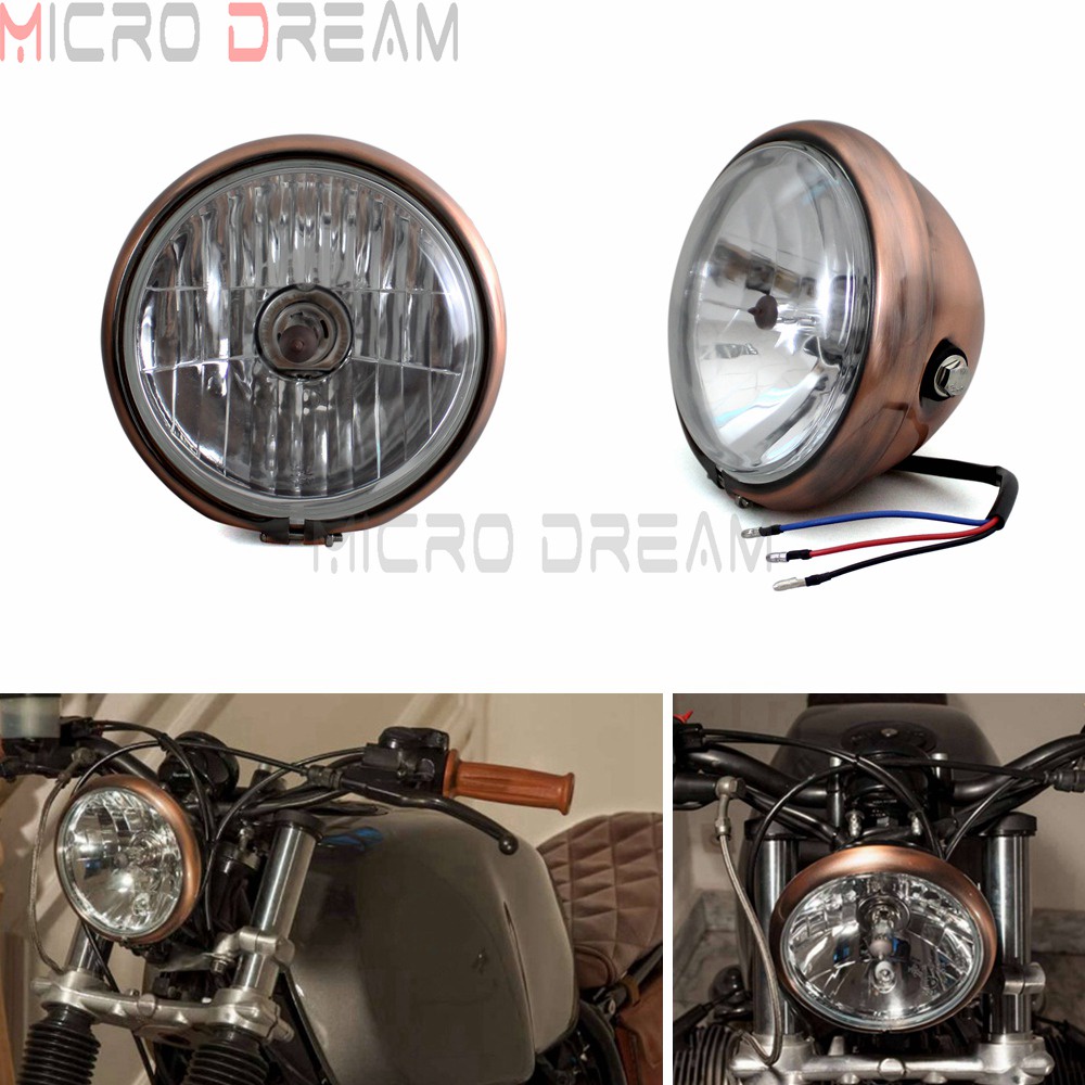 Brown Motorcycle Vintage Headlight 12v H4 Bulb Head Light Solid Beam ...