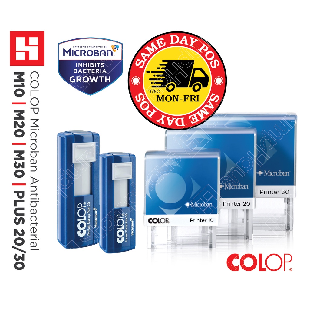 SAME DAY POS * Rubber Stamp * COLOP Microban® Antibacterial Protection Self-Inking Stamp M10 M20 ...