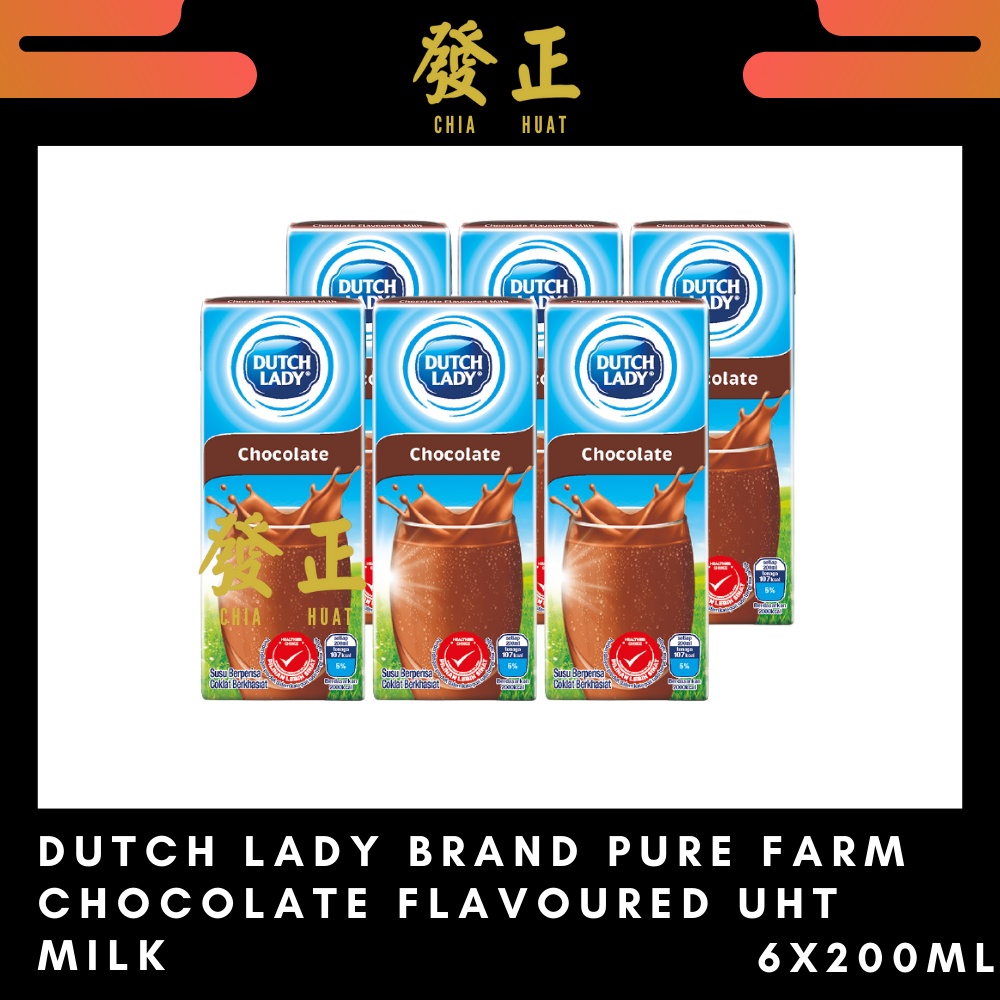 Dutch Lady Brand Pure Farm Chocolate Flavoured UHT Milk 6x200ml ...