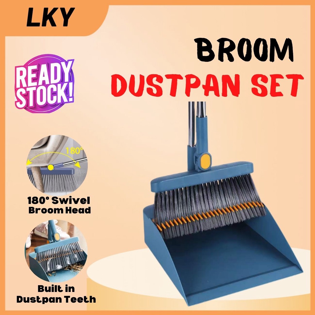 LKY- 2 in 1 Foldable Broom Dustpan Set Broom Set Water Wiper Penyapu dan Penyodok Set Lantai ...